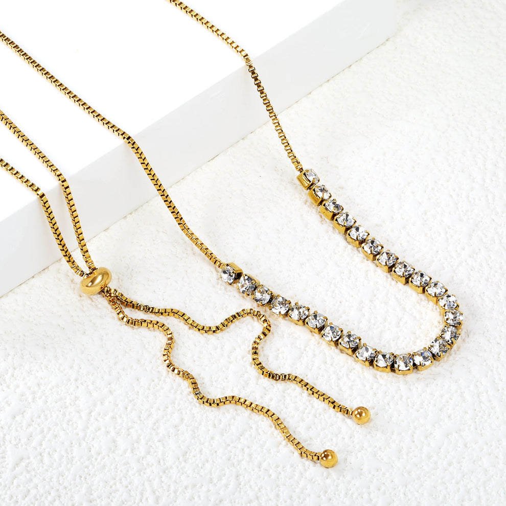 26pcs 3mm round white diamonds bunch necklace 1.2mm*74cm gold color ...