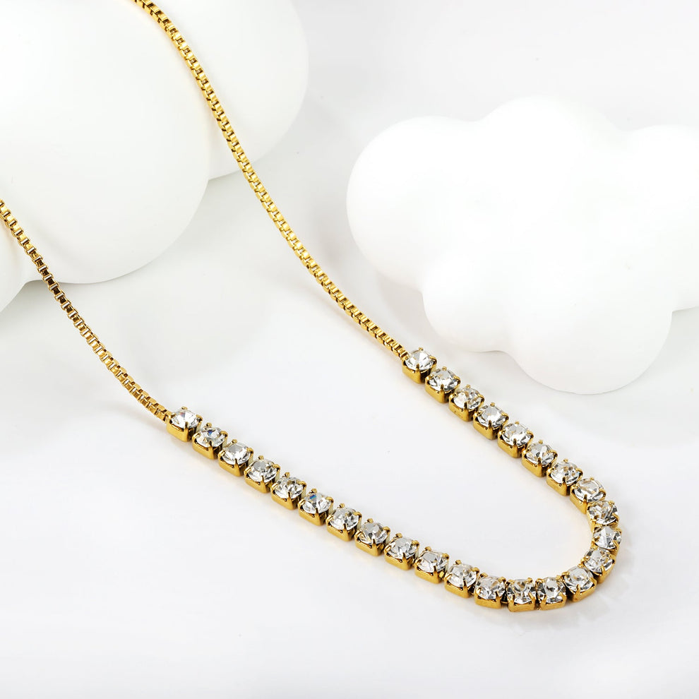 26pcs 3mm round white diamonds bunch necklace 1.2mm*74cm gold color ...